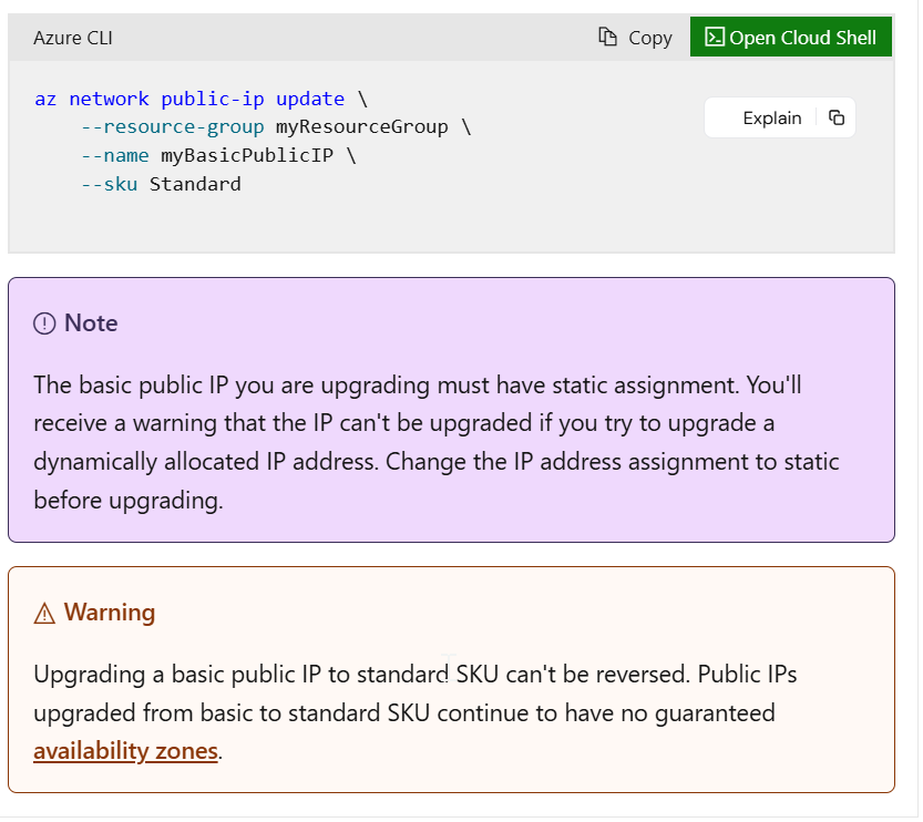 How to complete Virtual network gateway sku migration, Failure at the Prepare step. Validation ...