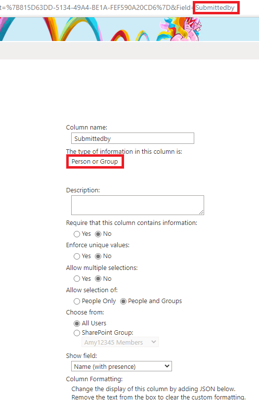 Lists - Format Form JSON to get (People or Group) - Microsoft Q&A