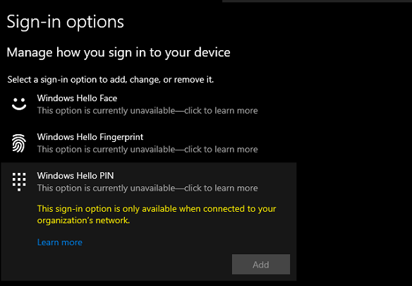 " this sign in option is only available when connected to your ...