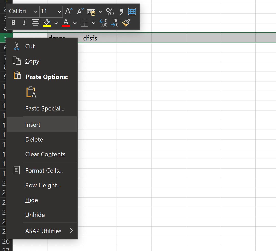 Excel right click "insert row" missing - Microsoft Q&A