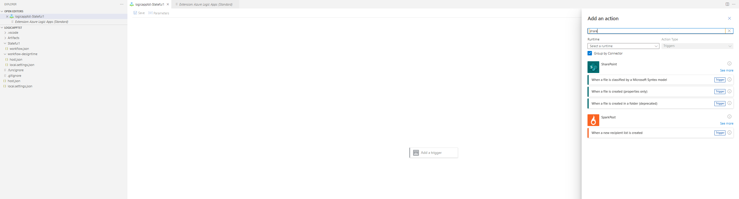 I don't see SharePoint and Outlook 365 triggers/actions in logic apps while creating using VS ...
