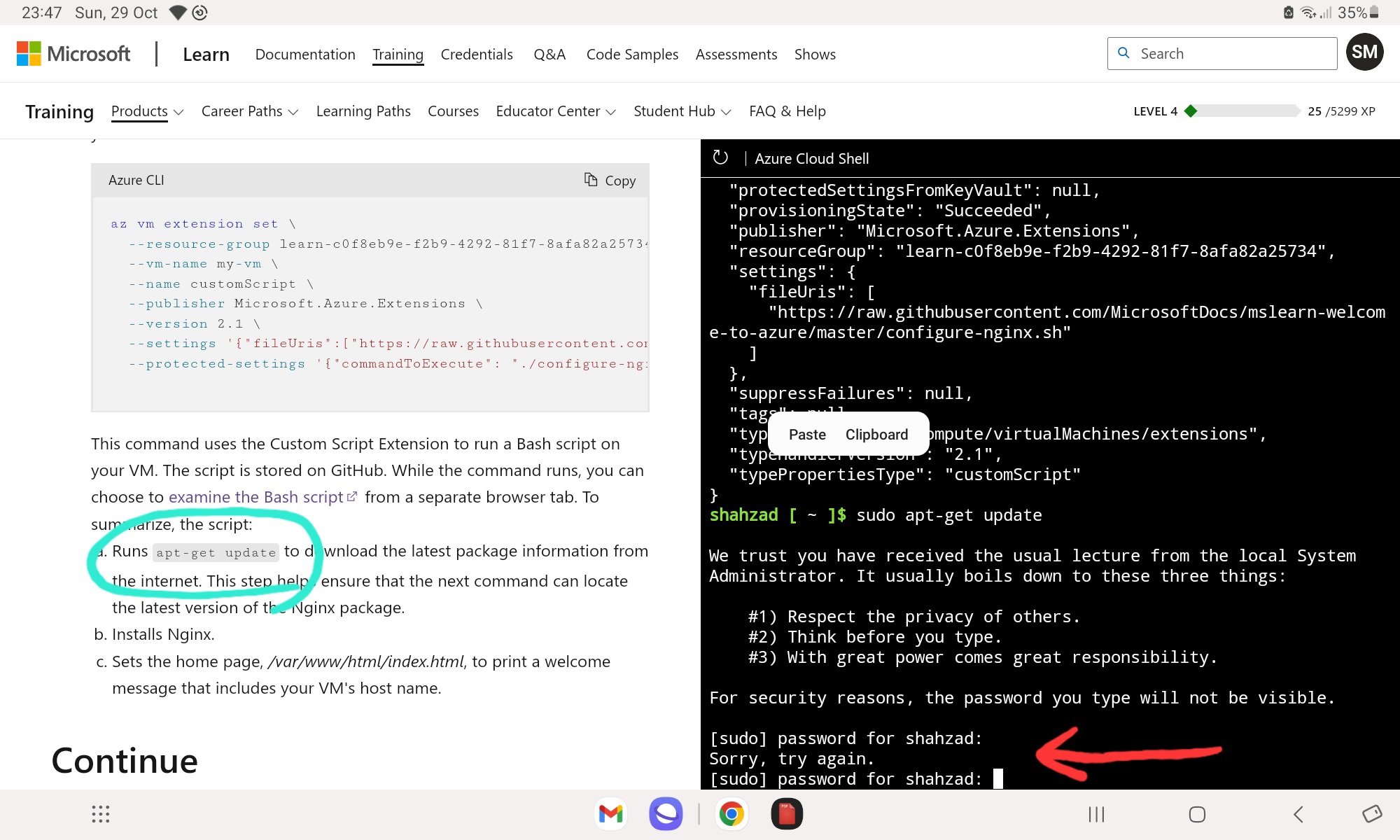 How can you find the password for Azure CLI commands in a sandbox ...