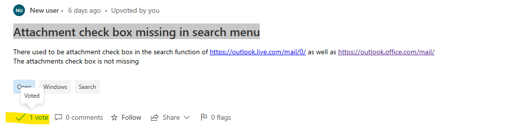 Outlook for web search missing attachments check box - Microsoft Q&A