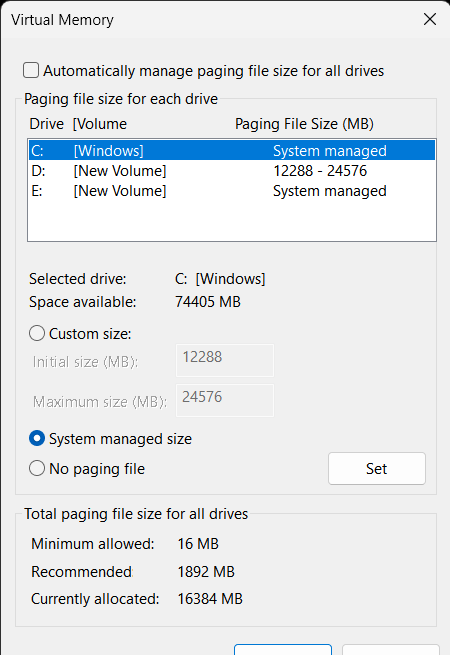 How much virtual ram should i put on 3 drives - Microsoft Q&A