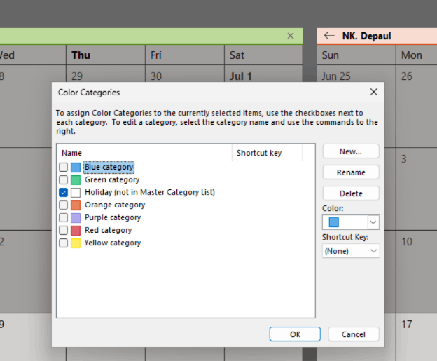 Create color-coded categories as a delegate for someone else's calendar ...