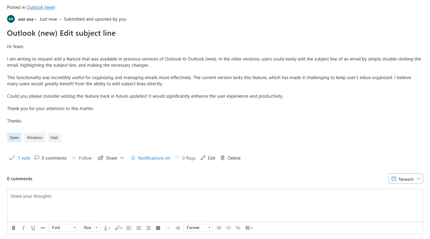 Edit subject Line - Microsoft Q&A