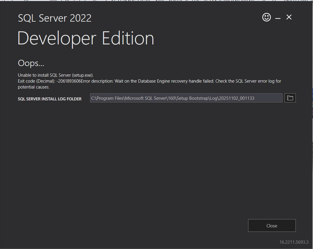 I keep getting a database engine error when trying to install SQL ...