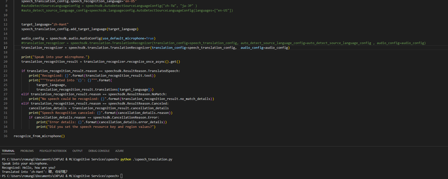 Speech Translation seems not working for me - Microsoft Q&A