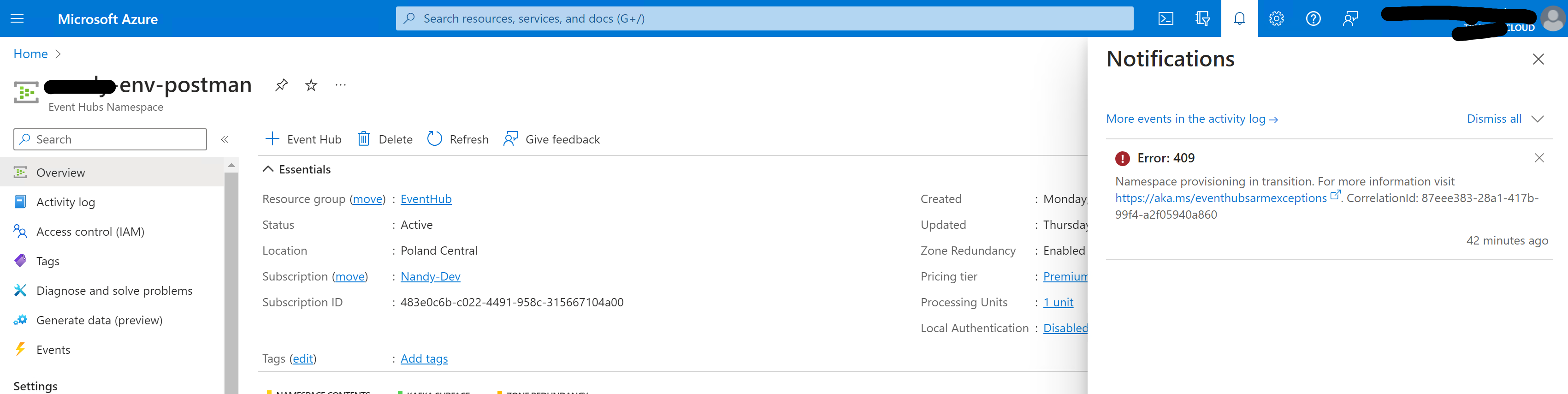 Unable to delete Eventhub namespace - Microsoft Q&A Unable to delete Eventhub namespace - Microsoft Q&A