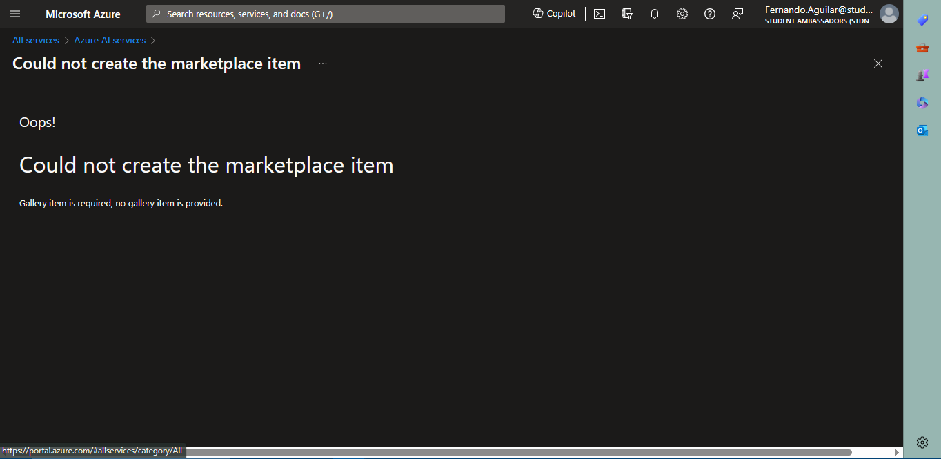 I can not create an item within the marketplace - Microsoft Q&A