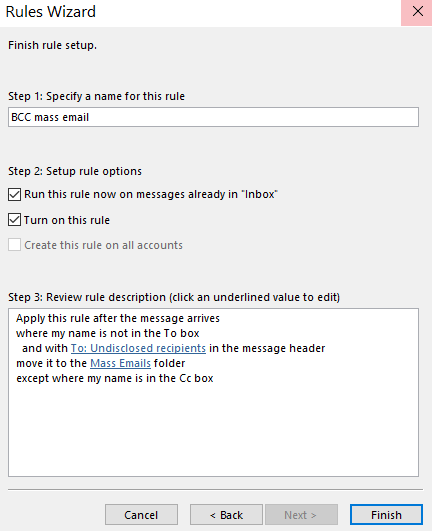 Want to create Outlook rule: all received messages with no one in "To" field sent to separate ...