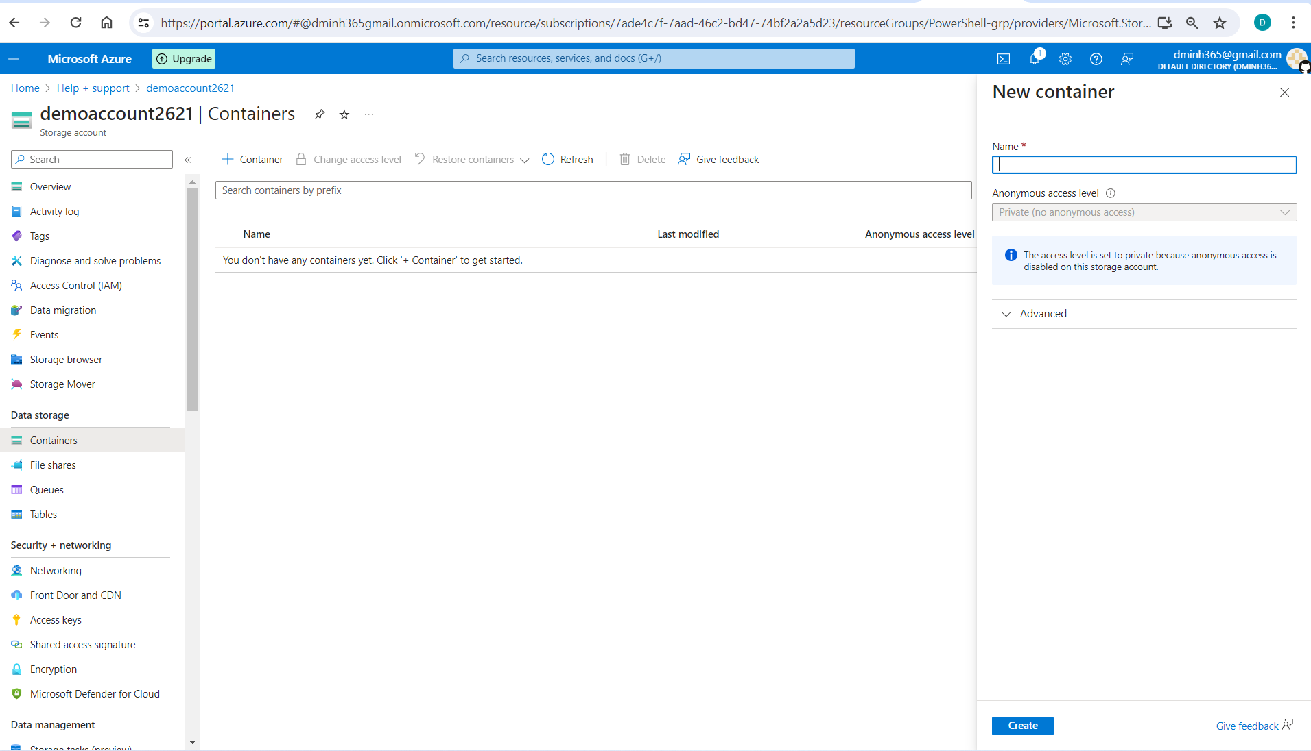 How to turn on the Anonymous Access Level in creating New Container in ...