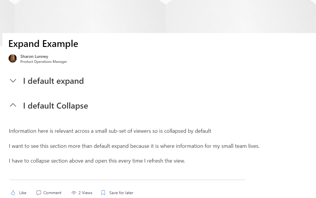 Sharepoint Collapse/ Expand store users last use setting - Microsoft Q&A