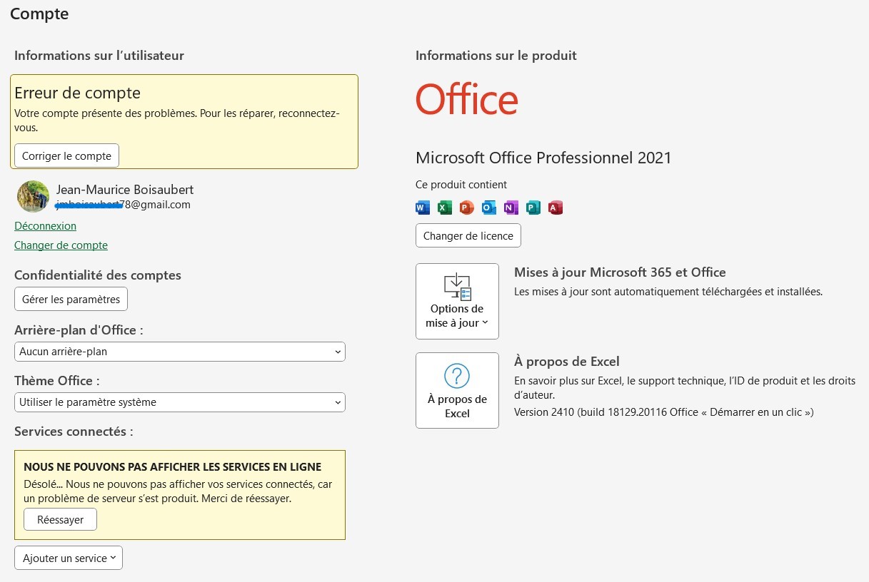 Help : Erreur de compte. Nous ne pouvons accéder à votre compte pour l ...