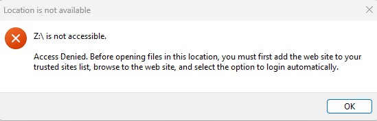 Access denied. Before opening files in this location, you must first browse to the web site and ...
