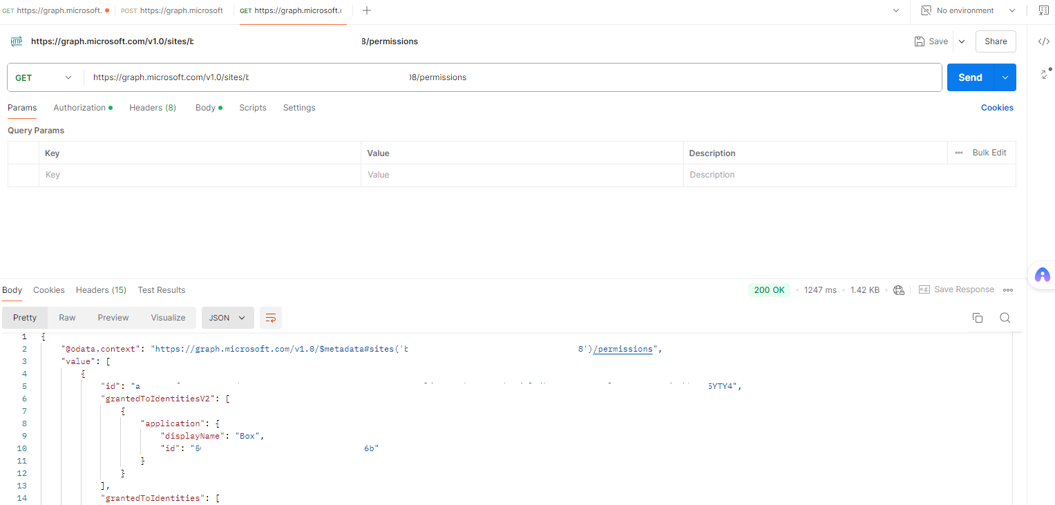 How can I get permissions from SharePoint site using MS Graph - Microsoft Q&A