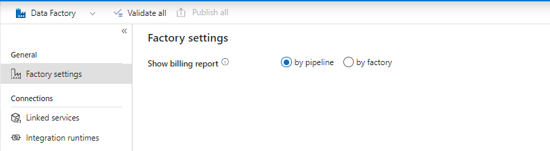 Azure Datafactory Show billing report is always set by factory when deploy ARM of Data Factory ...