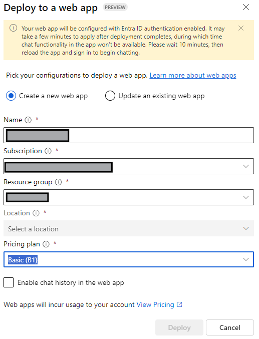 Unable to Deploy Web App from AI Studio Chat Playground - Microsoft Q&A Unable to Deploy Web App from AI Studio Chat Playground - Microsoft Q&A