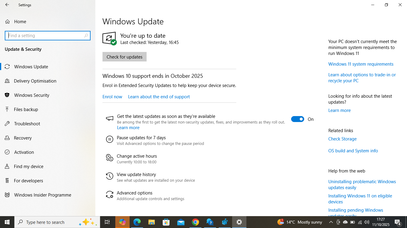 Error message when trying to enrol for Windows 10 extended security ...