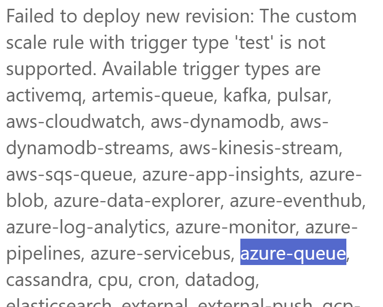 Unable to use custom scale rule azure-queue - Microsoft Q&A