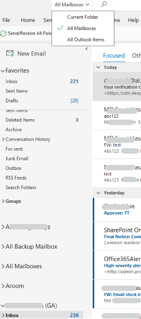 Search Current Mailbox option missing in shared mailbox - Microsoft Q&A