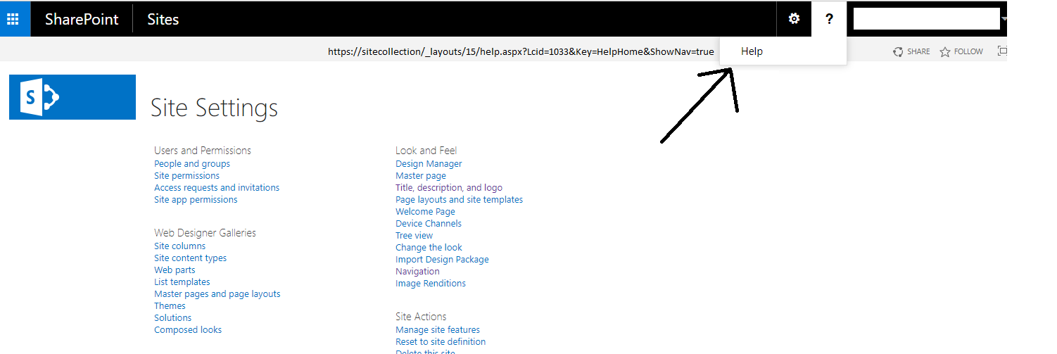 How to modify the link for Help under ? in standard sharepoint page - Microsoft Q&A