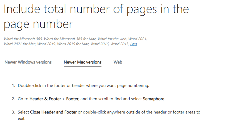 How do I put my page numbers under the footer content, and how do I get page numbers "1 of x ...