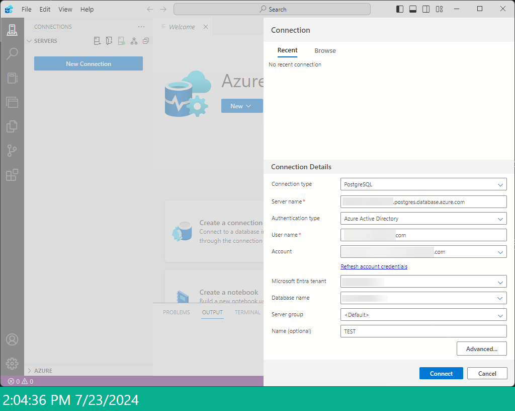 Azure data studio with postgres cannot connect to server - Microsoft Q&A Azure data studio with postgres cannot connect to server - Microsoft Q&A