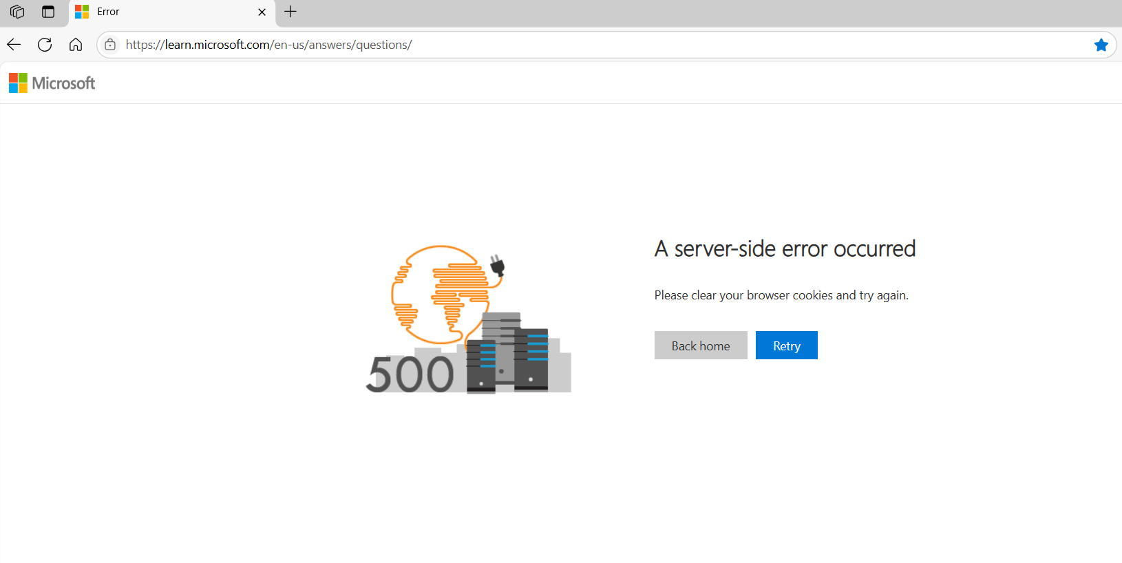 500 errors again. - Microsoft Q&A