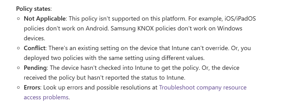 Difference between error and conflict in Intune update ring - Microsoft Q&A