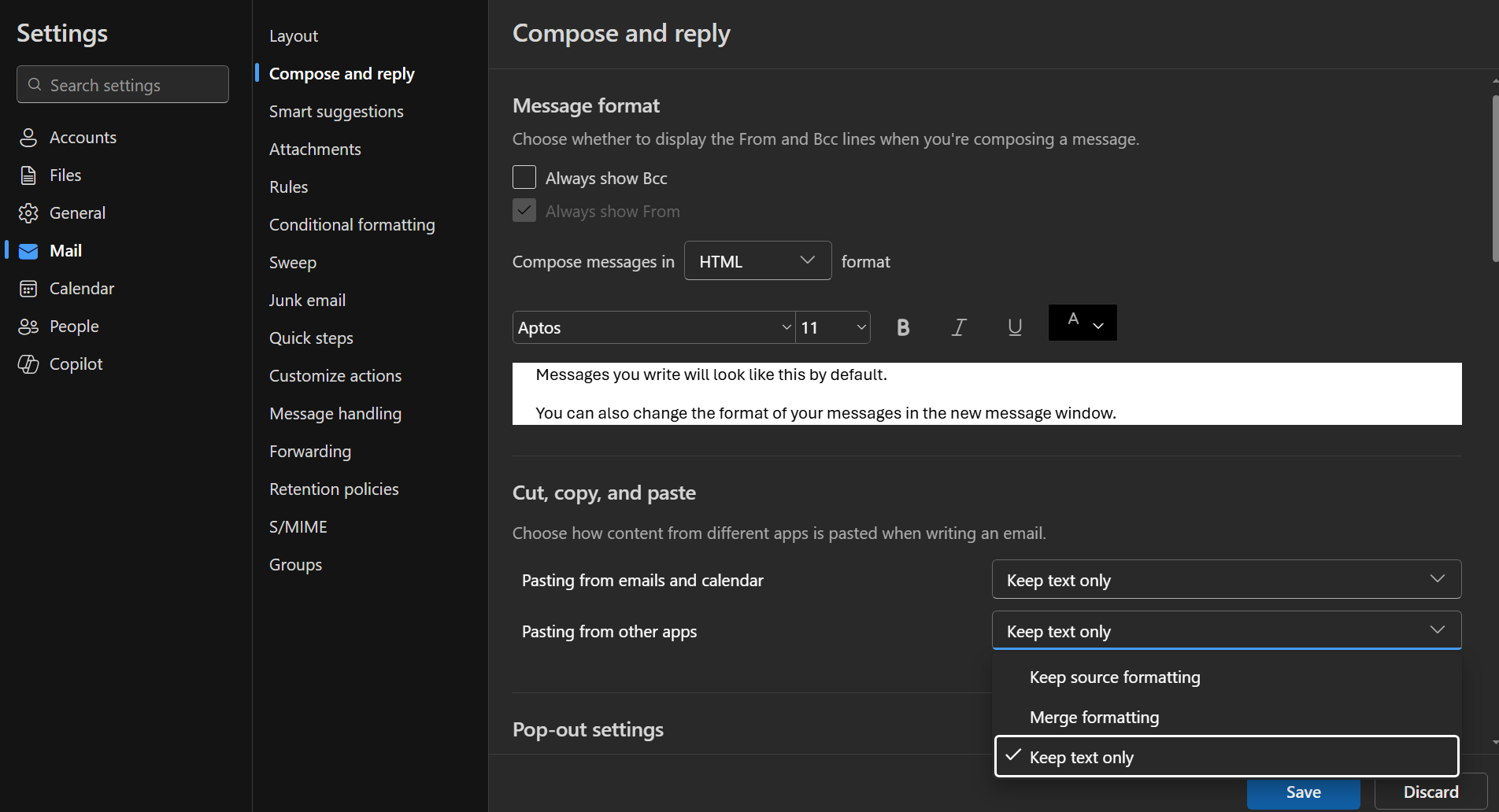 How to set the line spacing on new email in the New Outlook ...