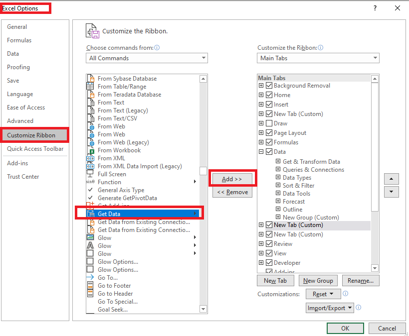 Excel Office 365 version has no Get External Data button shown ...