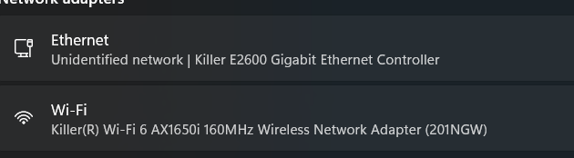 Killer E2600 gigabit ethernet controller not connecting to the internet but wifi is connected ...