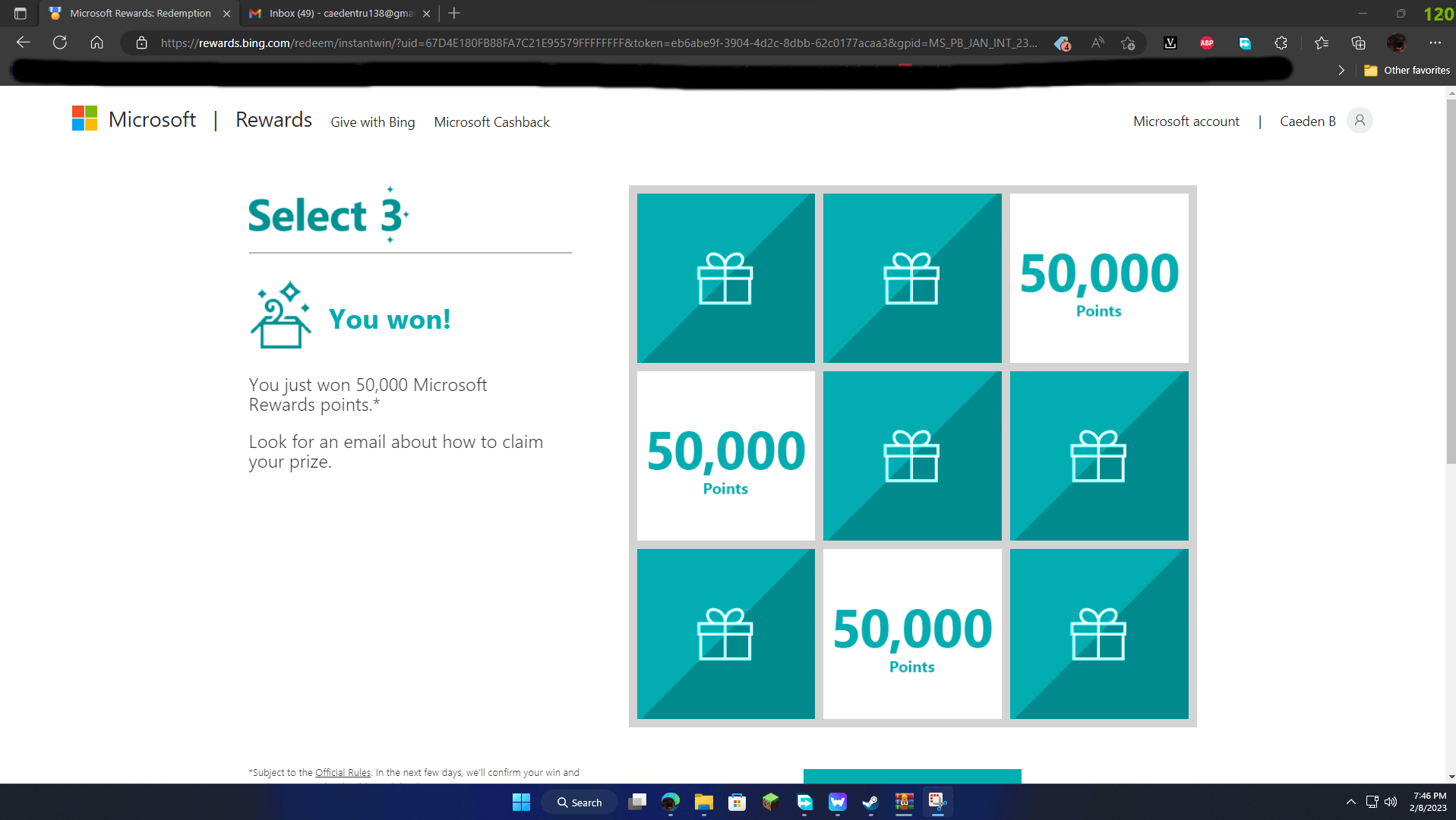 Why didn't I receive an email from Microsoft after I won 50,000 points ...