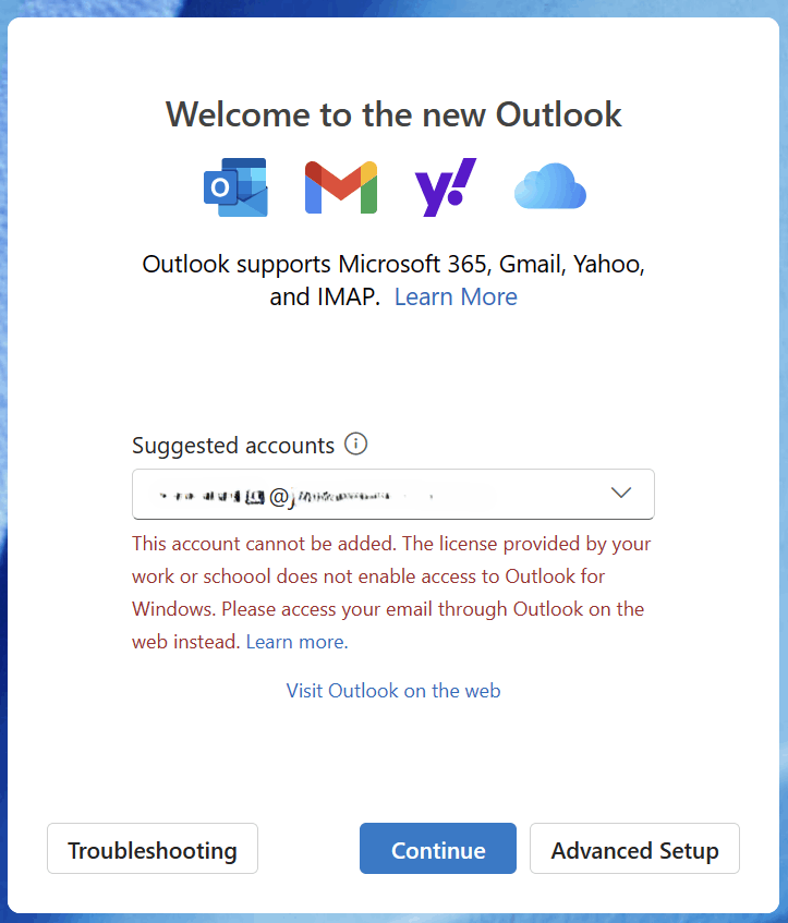 NEW OUTLOOK cannot add my email account. I've been using it for YEARS ...