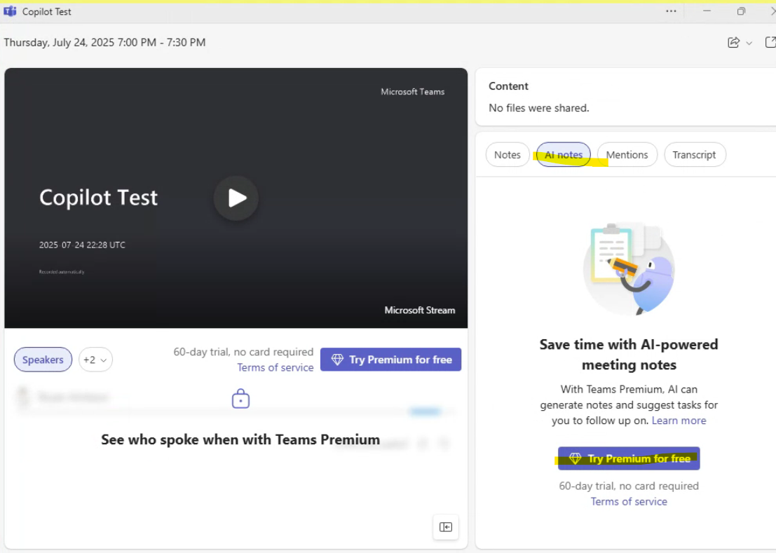 Teams Meeting Intelligent Recap/AI Notes feature license requirement ...