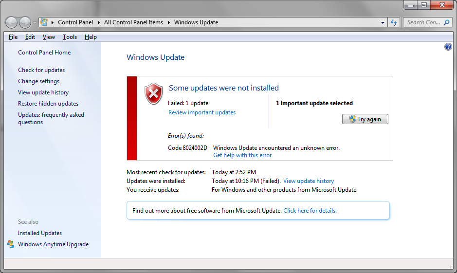 Windows Update fails during install of SP2 for MS Office 2010 ...