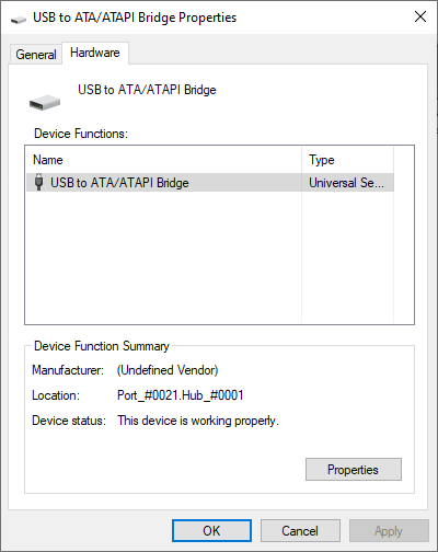 How to reinstall default drivers for USB to ATA/ATAPI Bridge ...