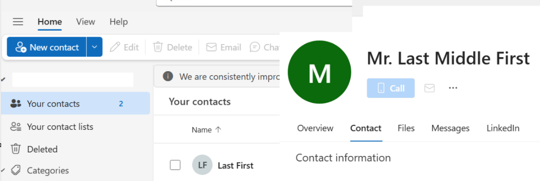 How to show First Name and Last Name in Outlook contact card? Why now ...