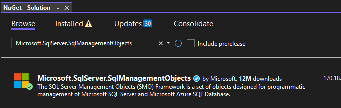 what/how do install to my VS 2023 so that I have Microsoft.SQLServer.Management available ...
