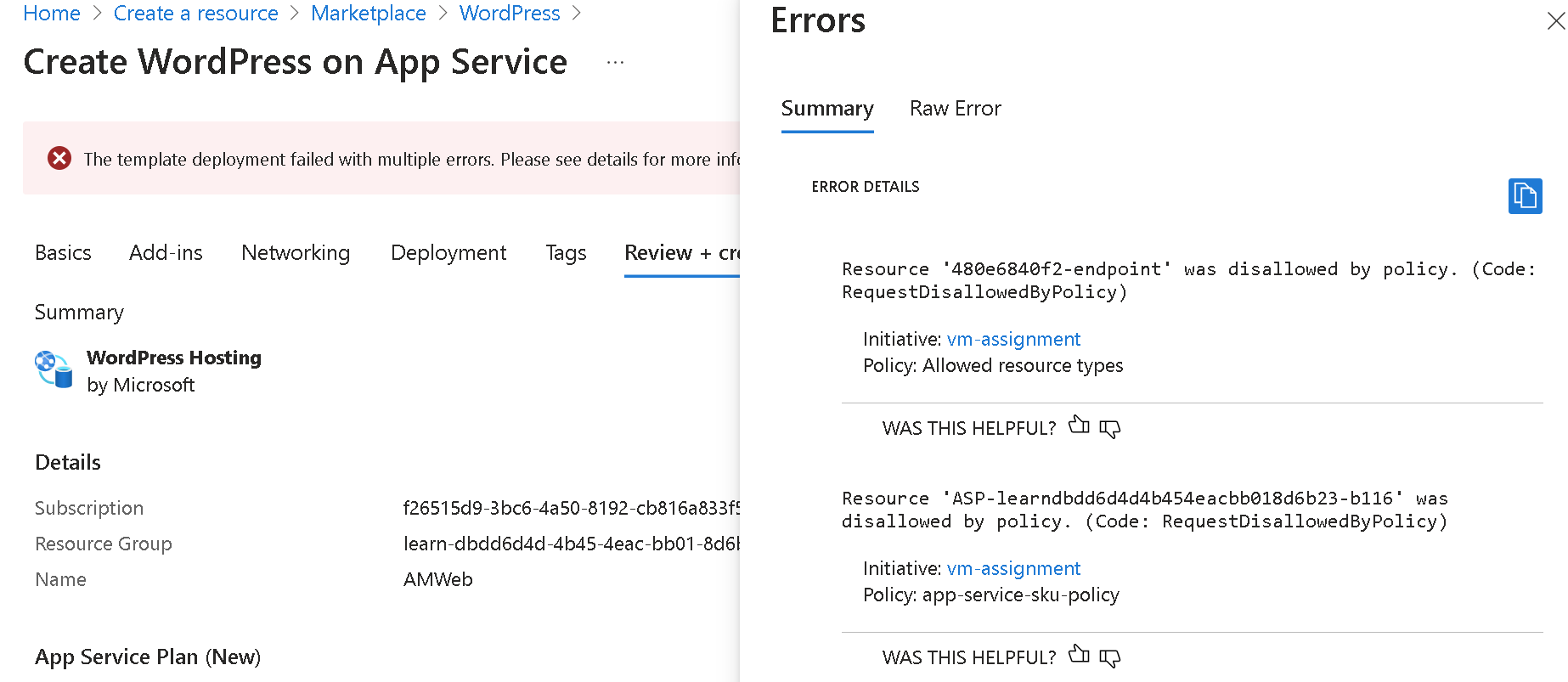 The template deployment failed with multiple errors. - Microsoft Q&A