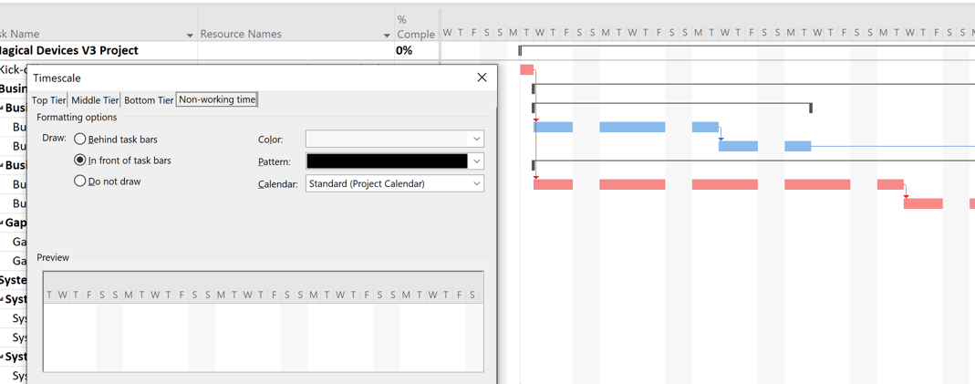Microsoft Projects - Why aren't the timeline task bars splitting for ...