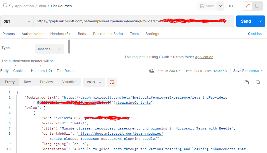 403 Forbidden for learnringContent endpoint - Graph Api - Microsoft Q&A