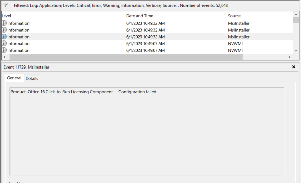 Office products shut down randomly. cscript gives ERROR DESCRIPTION: An ...