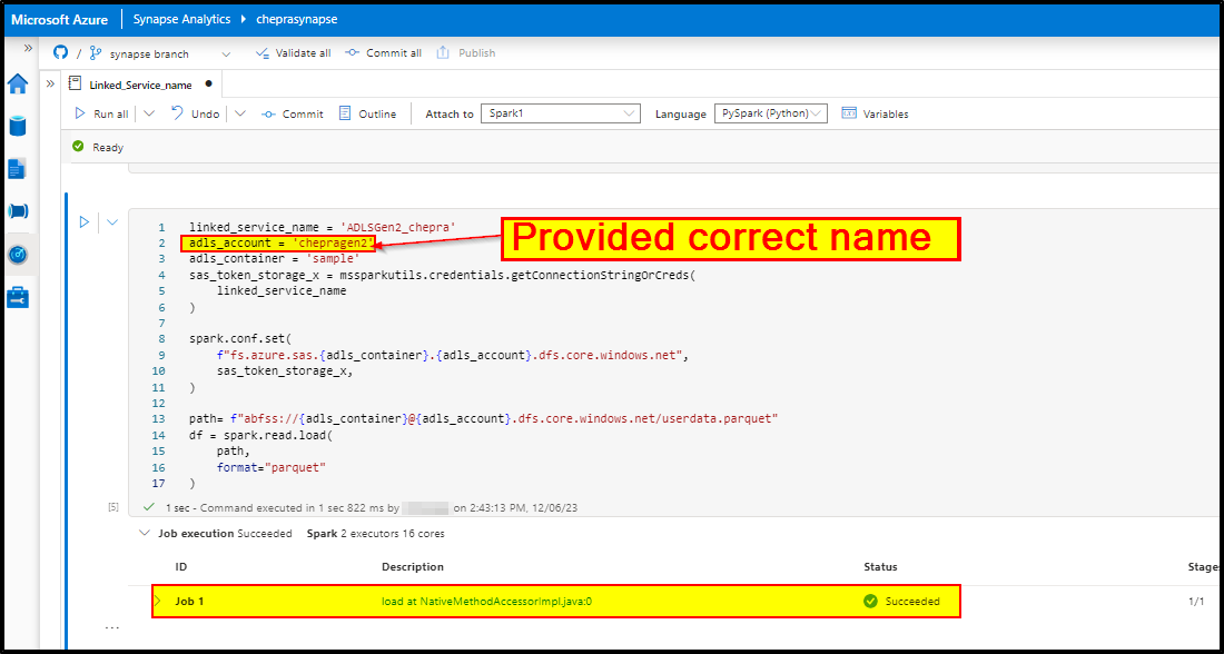Synapse Pyspark Secondary Linked Service Credential Unable To Read Files Microsoft Qanda