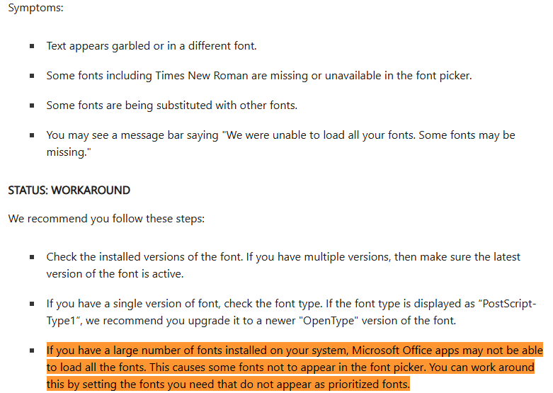 We are experiencing inconsistent and seemingly random font availability ...
