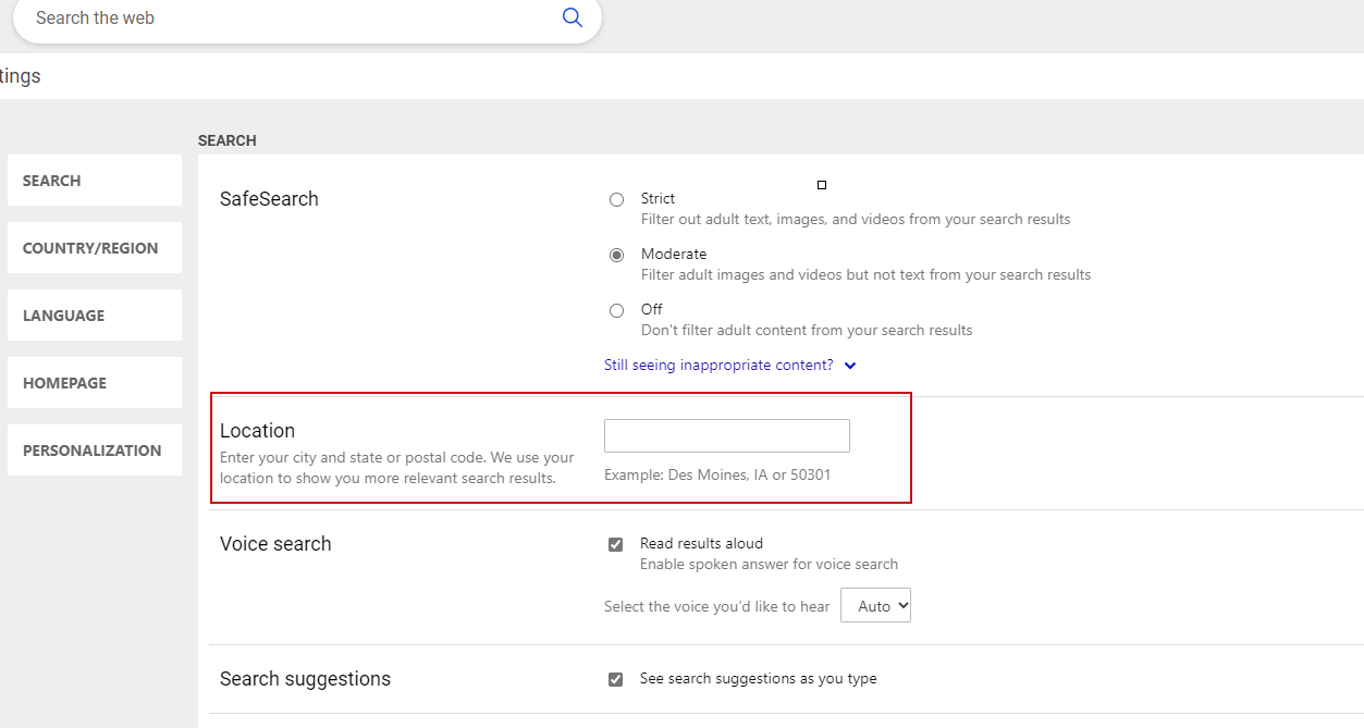 Why is MS Bing, not changing my region back to my country (I.E ...