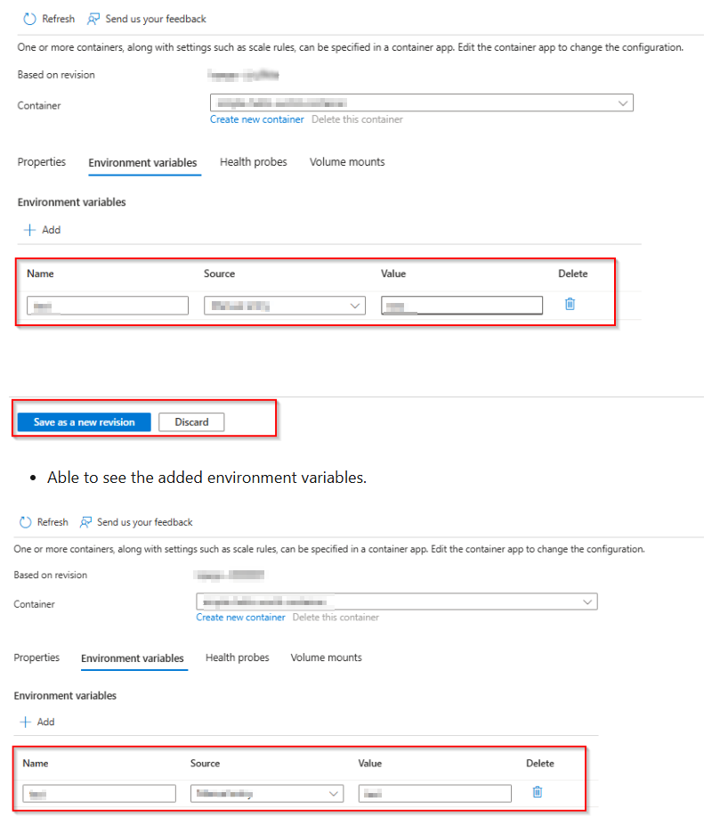 Unable to change any environment variable and revision - Microsoft Q&A