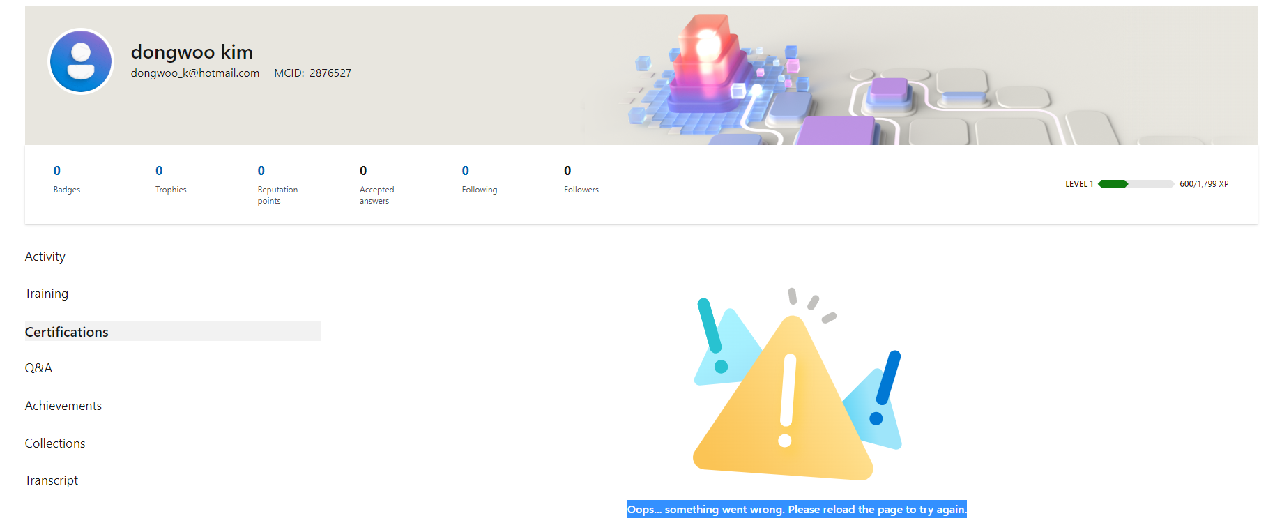 Cert dashboard encountered an error - Microsoft Q&A