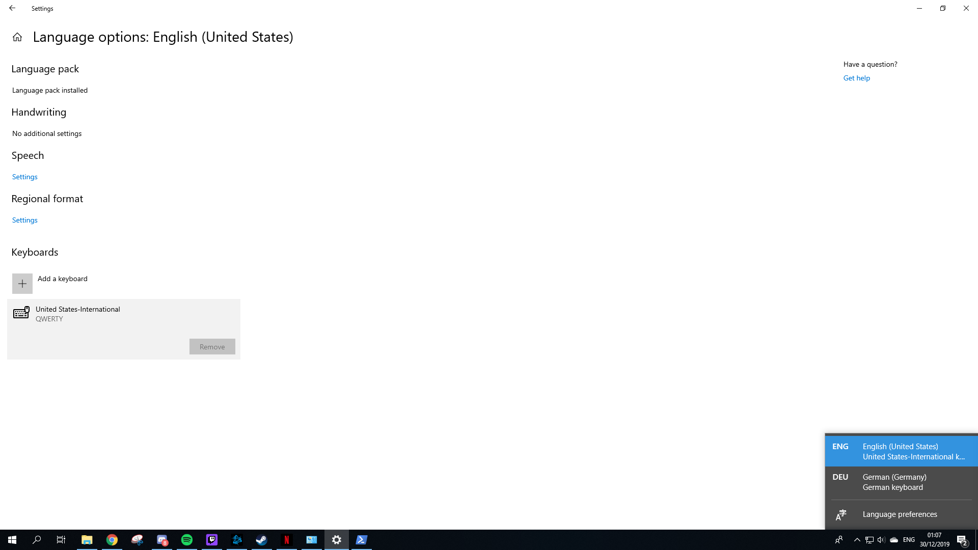 German keyboard appearing in Taskbar - Microsoft Q&A